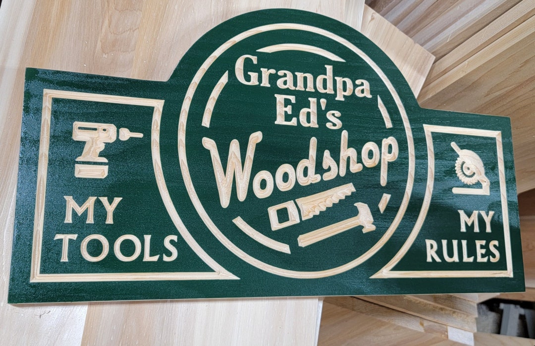 Woodshop Sign Custom Carved Wood Sign Power Tools My Tools My Rules - Etsy