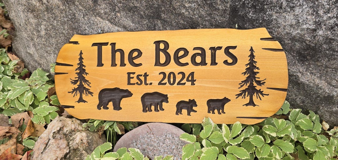 Personalized Cedar Family Cabin Sign: Carved Bear & Pine Tree - Etsy