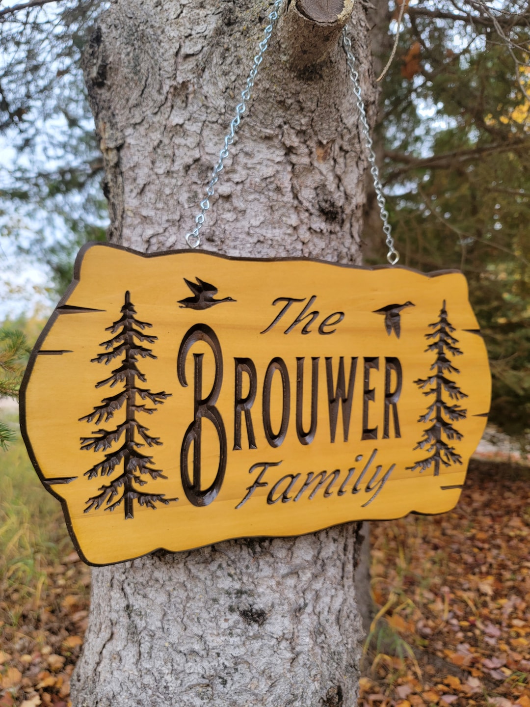Family Name Sign , Carved Cedar Wood Sign, Rustic Shape With Pines ...