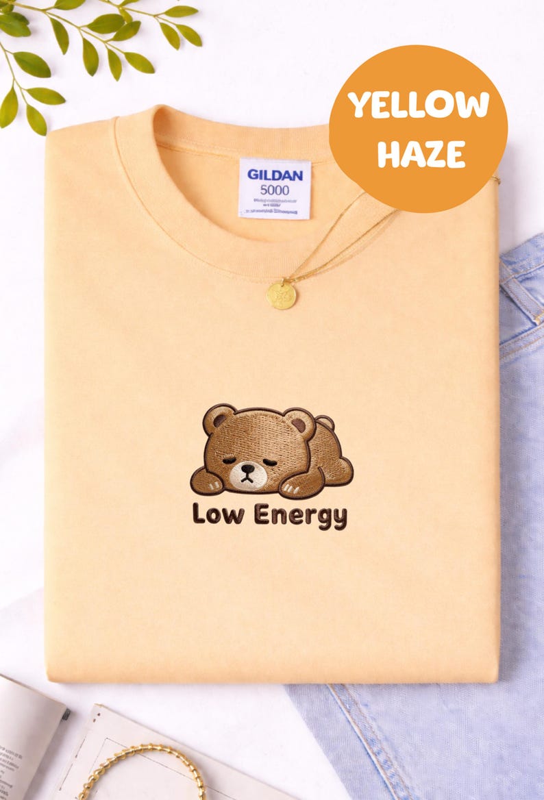 Embroidered Sleepy Bear Low Energy T-shirt – Relatable Bear Graphic Tee ...