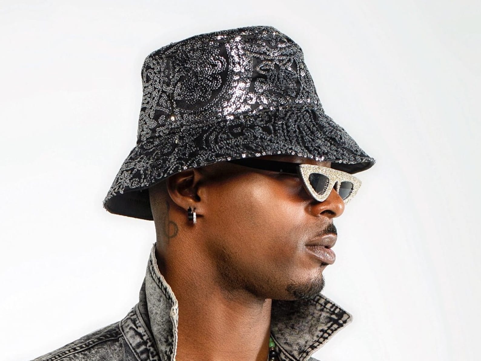 Silver/black Printed Sequin Pattern Bucket Hat - Etsy