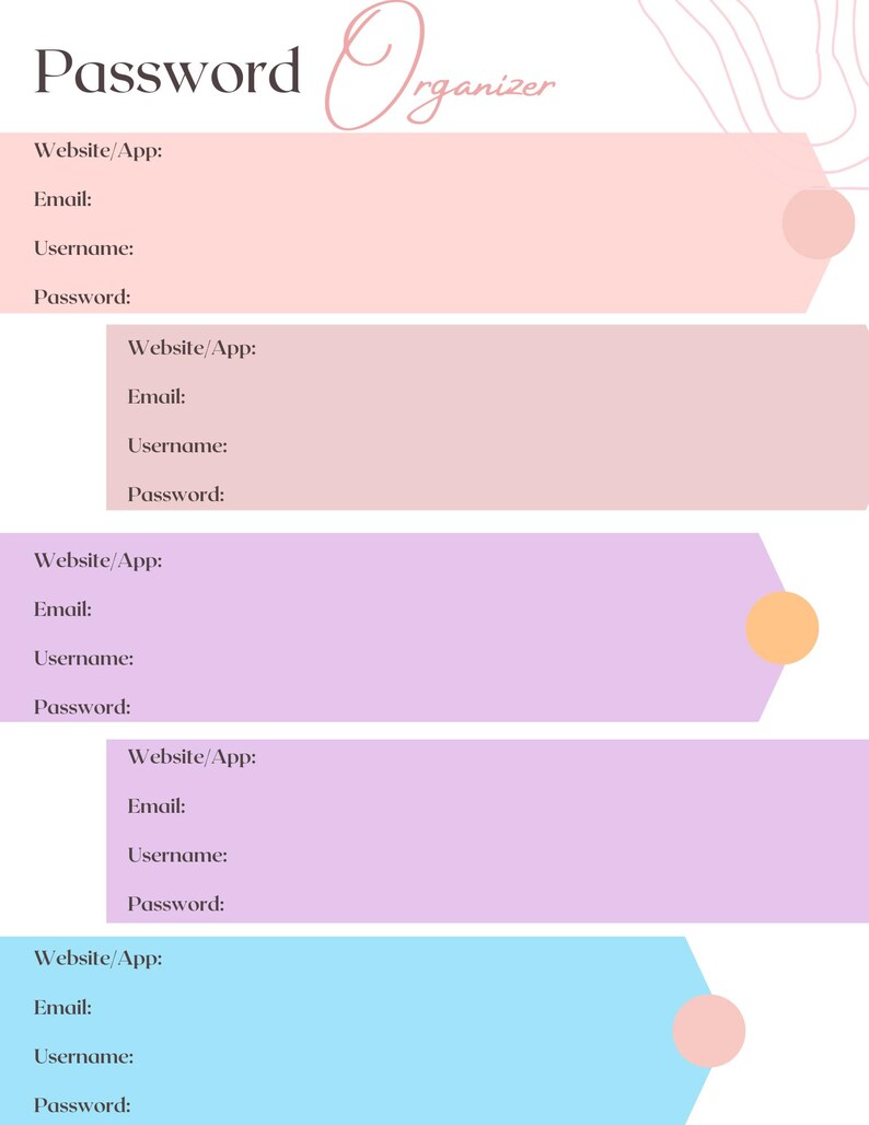 Printable Password Worksheet - Simple Password Account Tracker ...