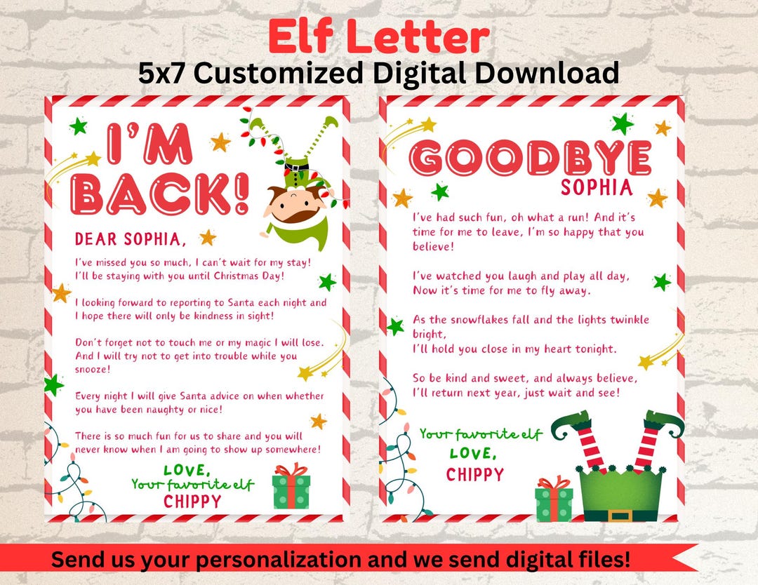 I'm Back! Elf Arrival Letter, Return Letter, Elf is Back, Goodbye Elf ...