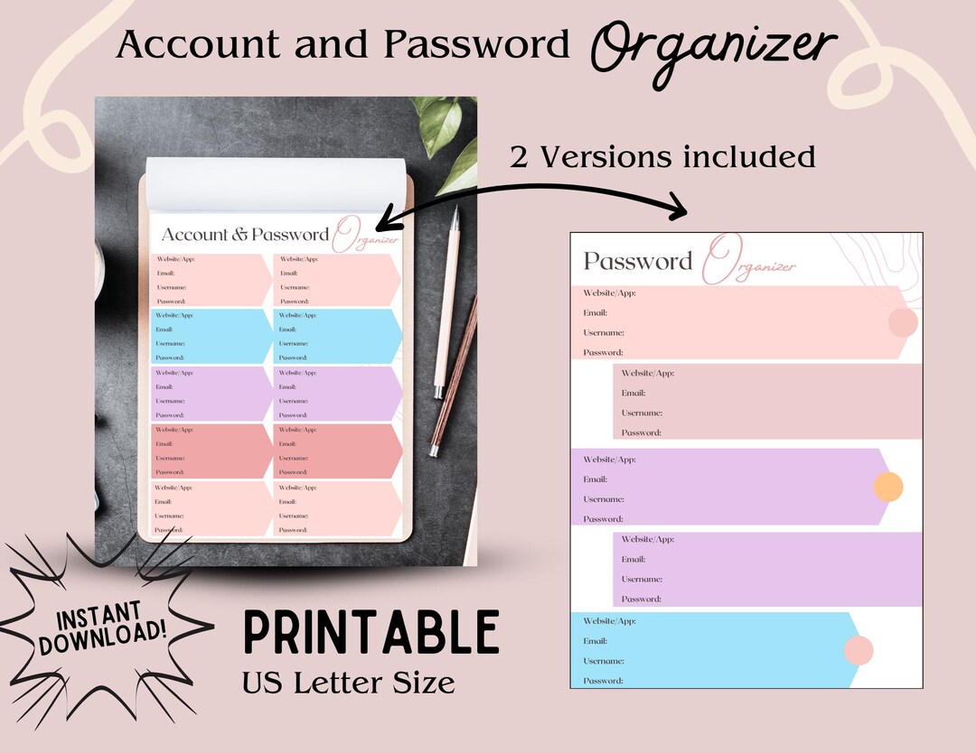 Printable Password Worksheet - Simple Password Account Tracker ...