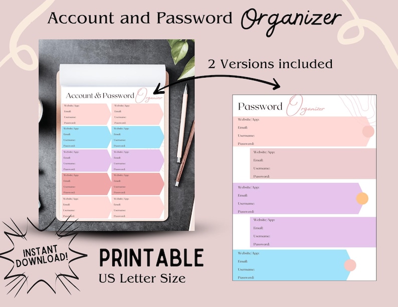 Printable Password Worksheet - Simple Password Account Tracker ...