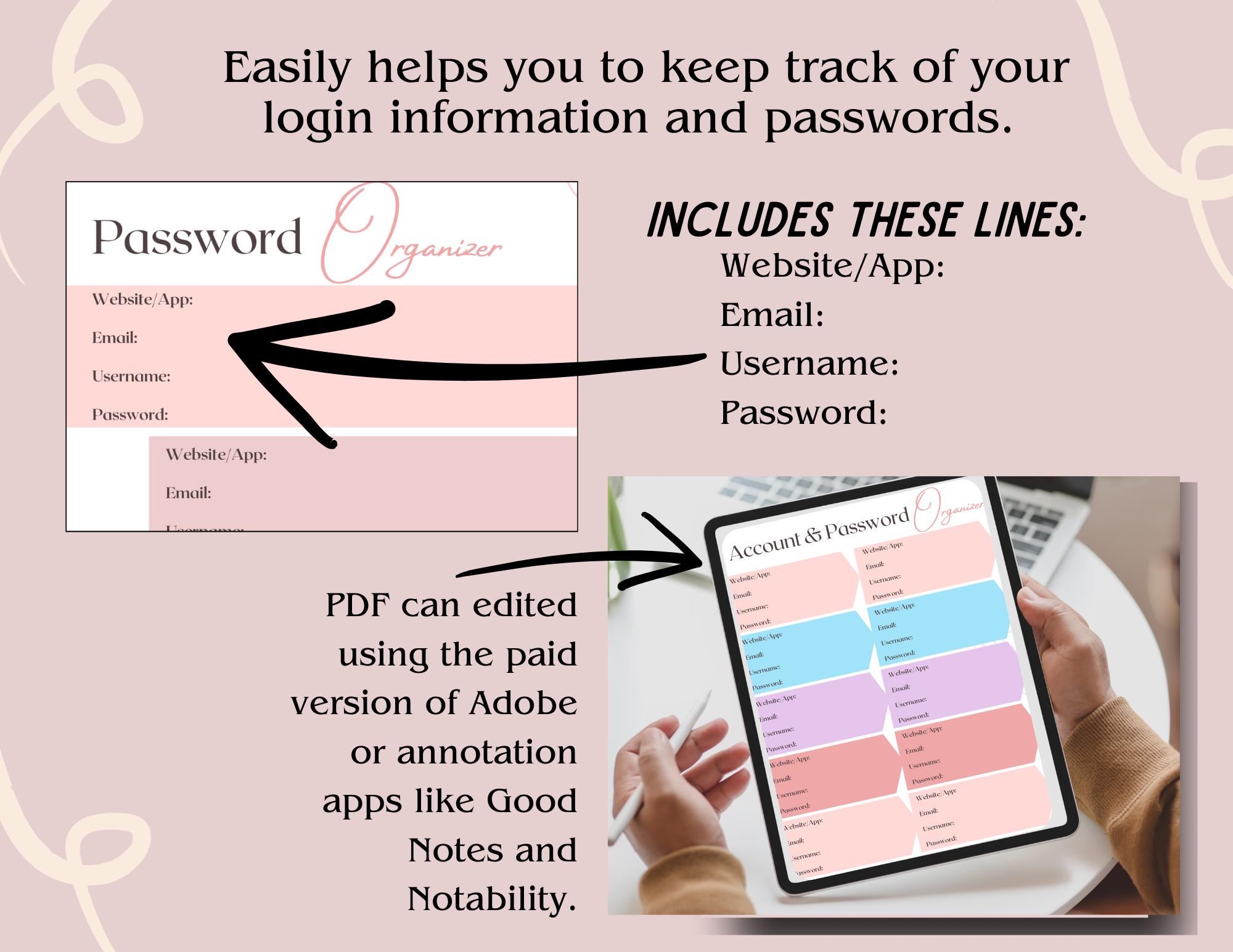 Printable Password Worksheet - Simple Password Account Tracker ...