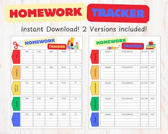 Homework Log Printable | Homework Tracker for Kids | Printable Homework ...