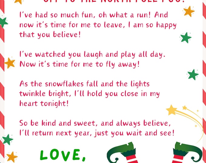 Elf Goodbye Printable 5x7 Elf Printable Back to the North Pole DIGITAL ...