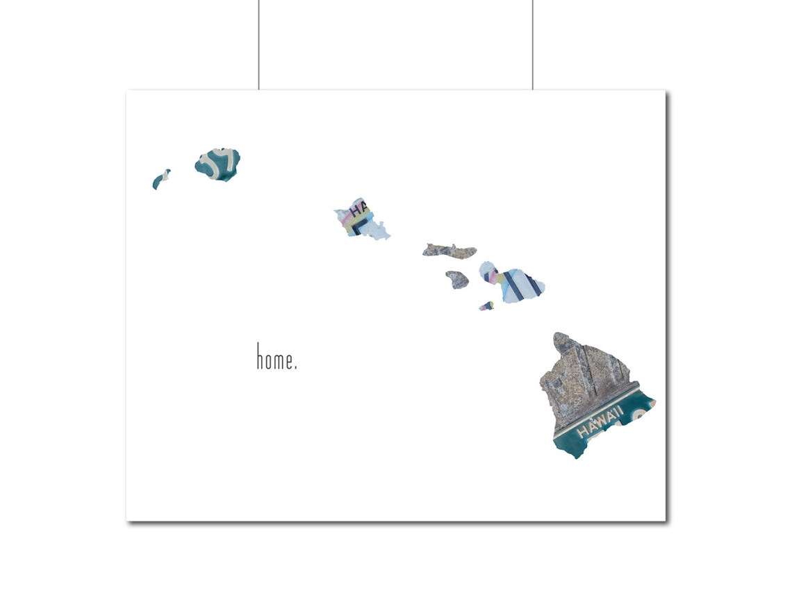 Hawaii Home Print | License Plate Art | Hawaii State Outline Art ...