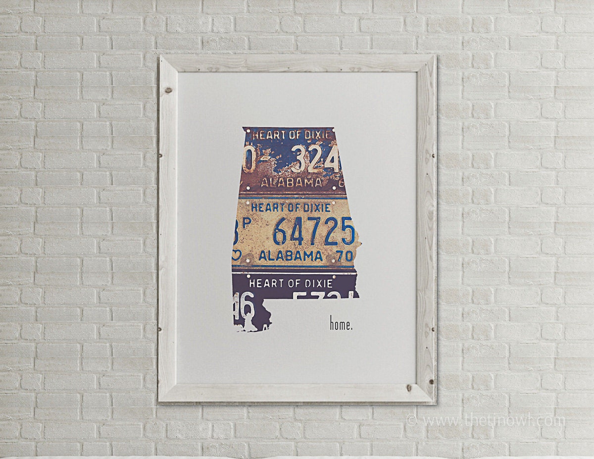 Alabama Home Print State Outline Vintage License Plate Art | Etsy