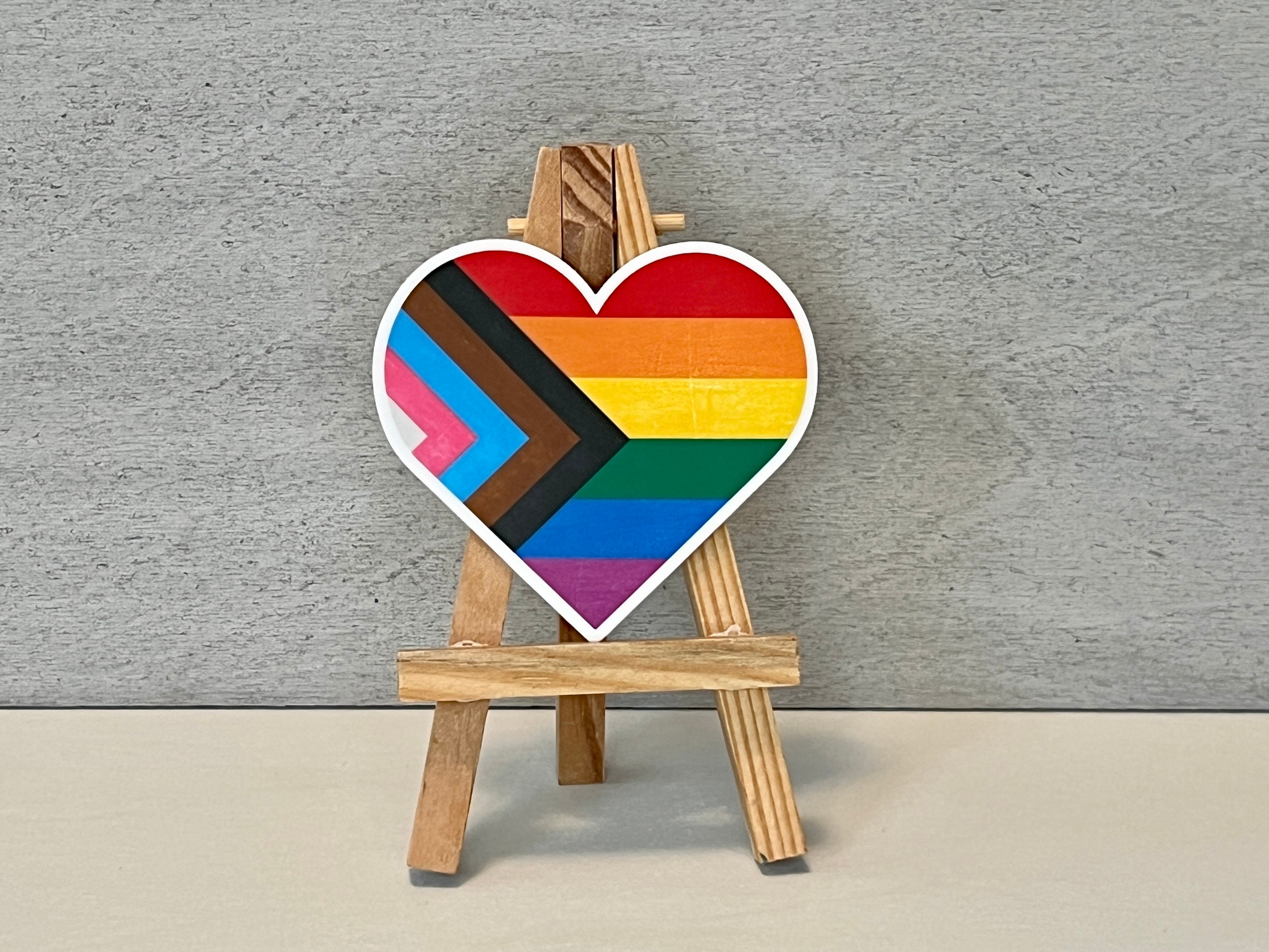 Inclusive Pride Heart Sticker LGBTQIA Rainbow Flag Progress Pride Vinyl ...