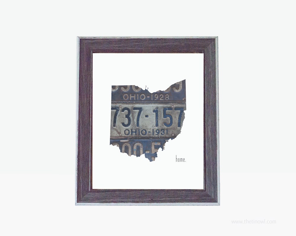 Ohio Home Print Ohio State Outline Art Vintage License - Etsy