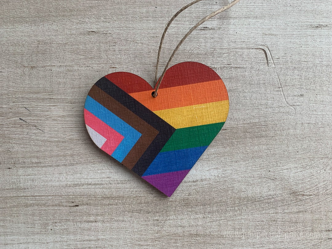 Inclusive Pride Heart Ornament LGBTQ Rustic Wood Love Engraved Laser ...