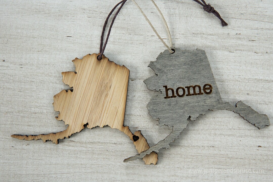 Alaska Outline Ornament | Rustic Wood | Heart Home | Alaska Love ...