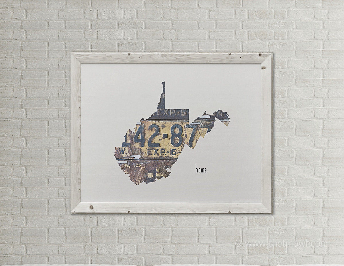 West Virginia Home Print License Plate Art West Virginia | Etsy