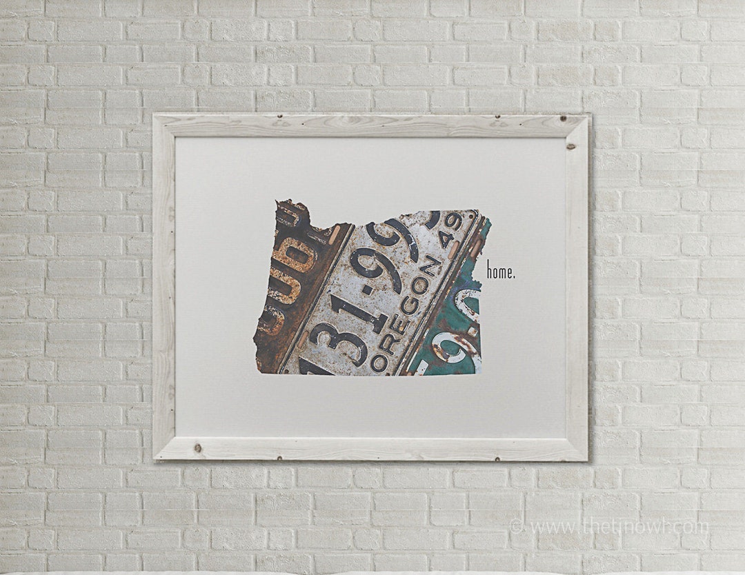 Oregon Home Print | State Outline Art | Vintage License Plate Art ...