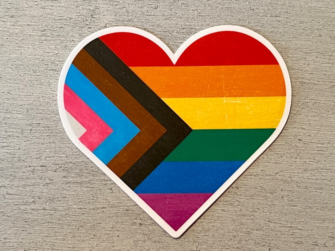 Inclusive Pride Heart Sticker LGBTQIA Rainbow Flag Progress Pride Vinyl ...