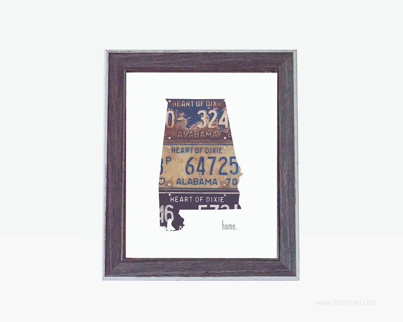Alabama Home Print State Outline Vintage License Plate Art | Etsy