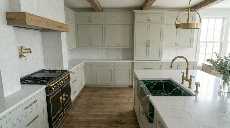 Verde Levanto Marble Farmhouse Sink, Hand-carved Emerald Stone Apron ...
