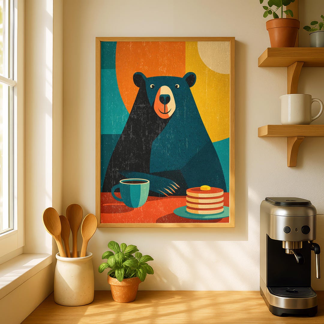 Mid-century Modern Bear Art Print, Distressed Retro Cabin Decor, Bear ...