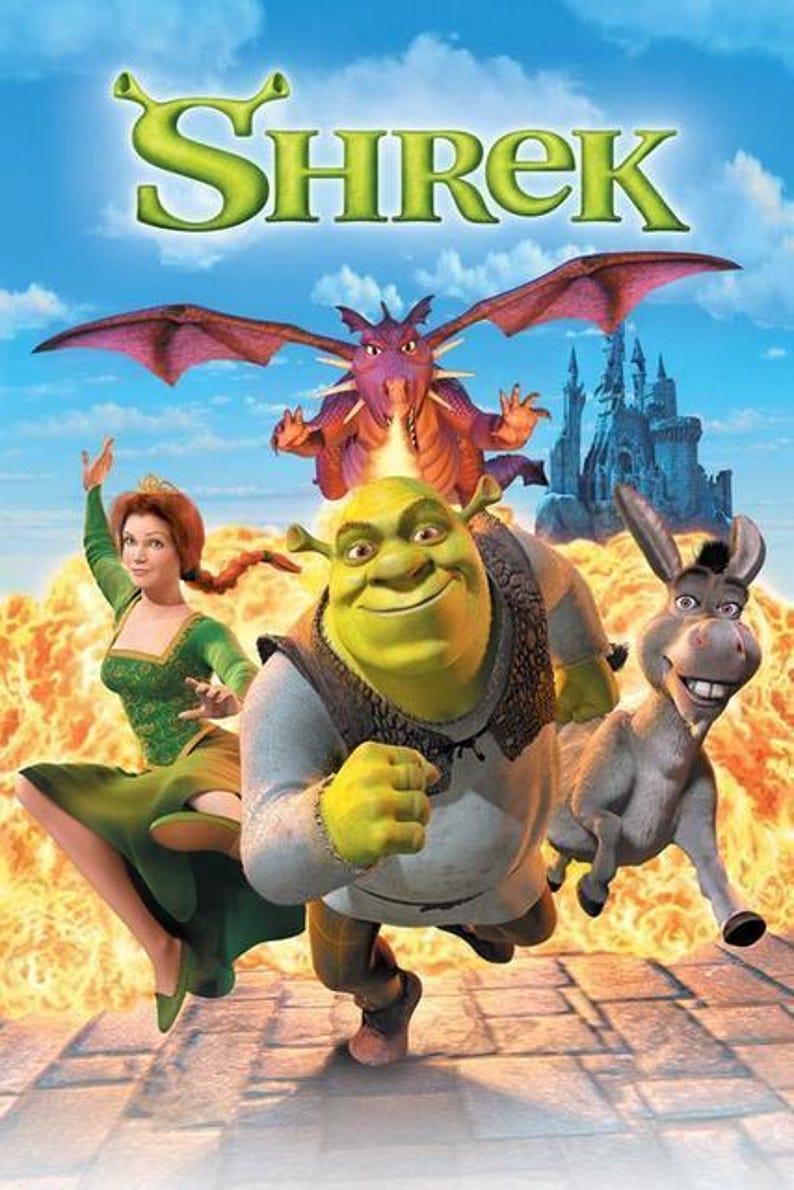 Shrek Poster | Shrek Donkey Fiona Wall Art | Dreamworks Movie Aesthetic ...