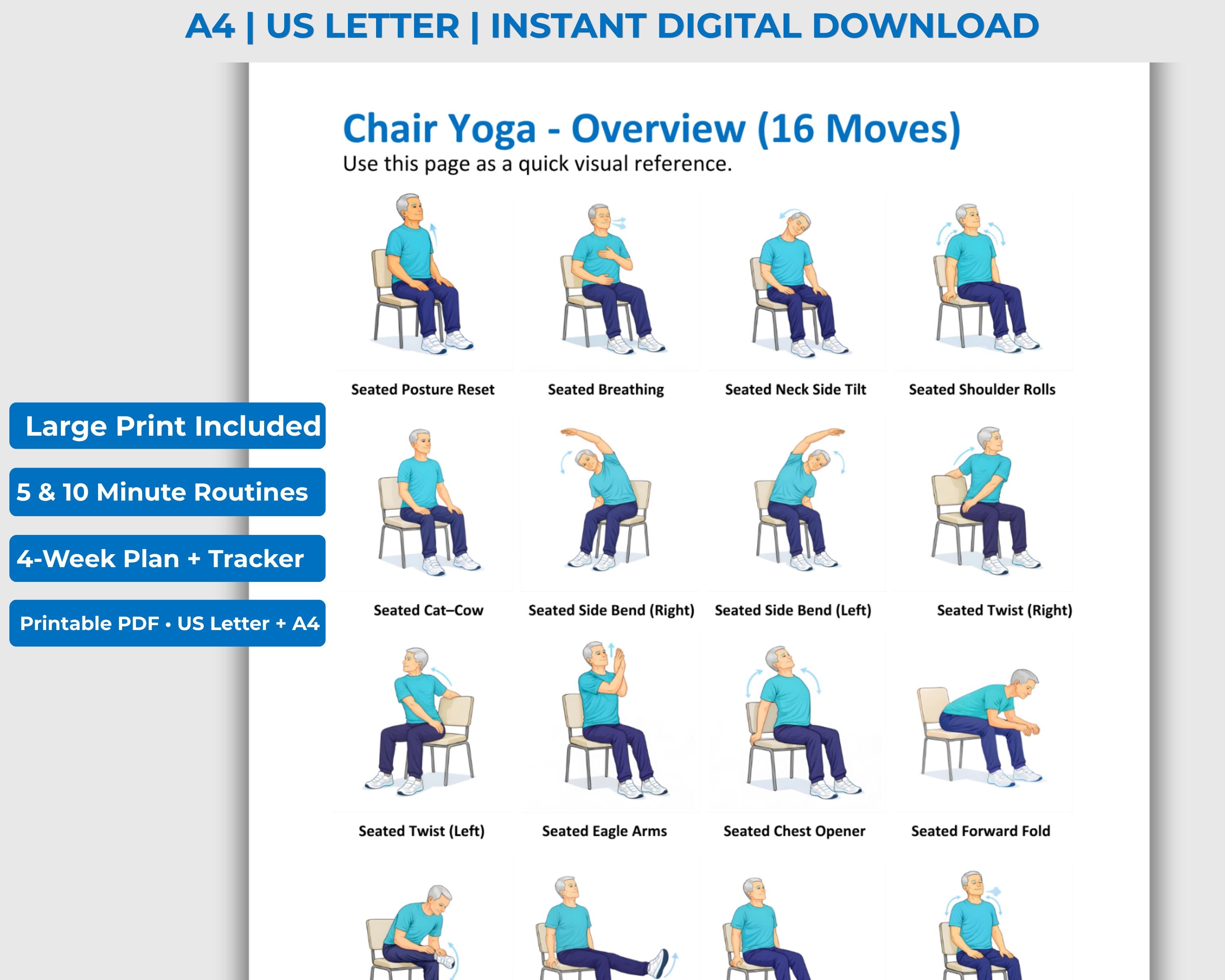 Chair Yoga for Seniors Printable PDF, Chair Yoga Chart, Printable Chair ...