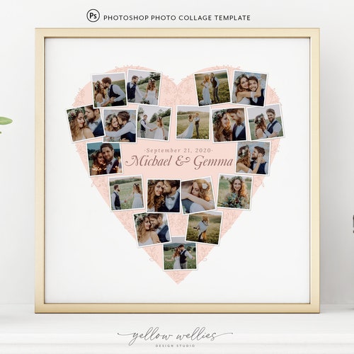 20x20 Heart Photo Collage Template Photoshop Collage - Etsy