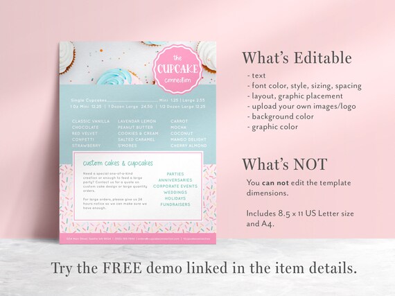 Stationery Design & Templates DIY Menu Editable Dessert Menu Cupcake ...