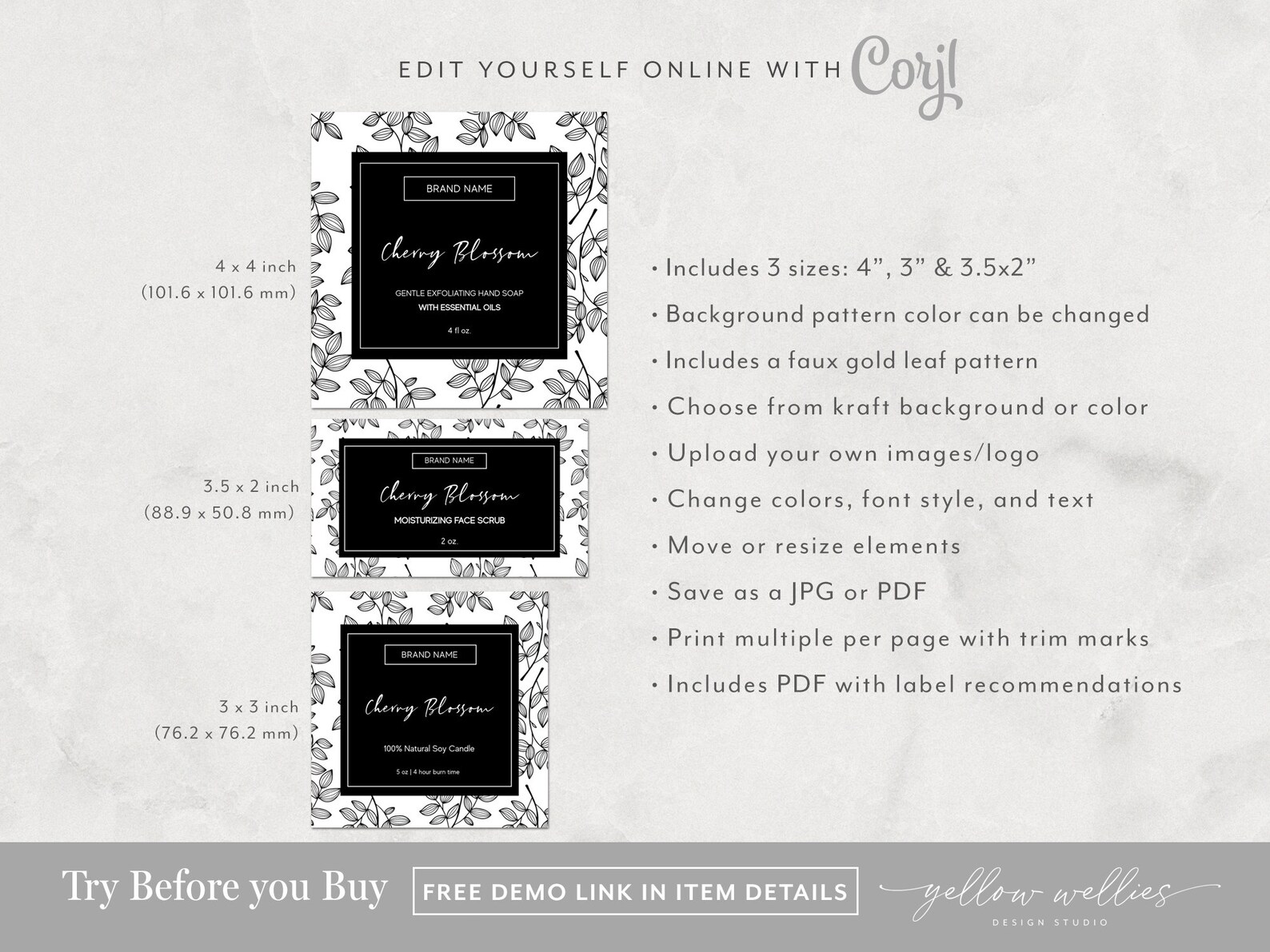 CORJL Editable Product Label Template Botnaical Gold Leaf - Etsy