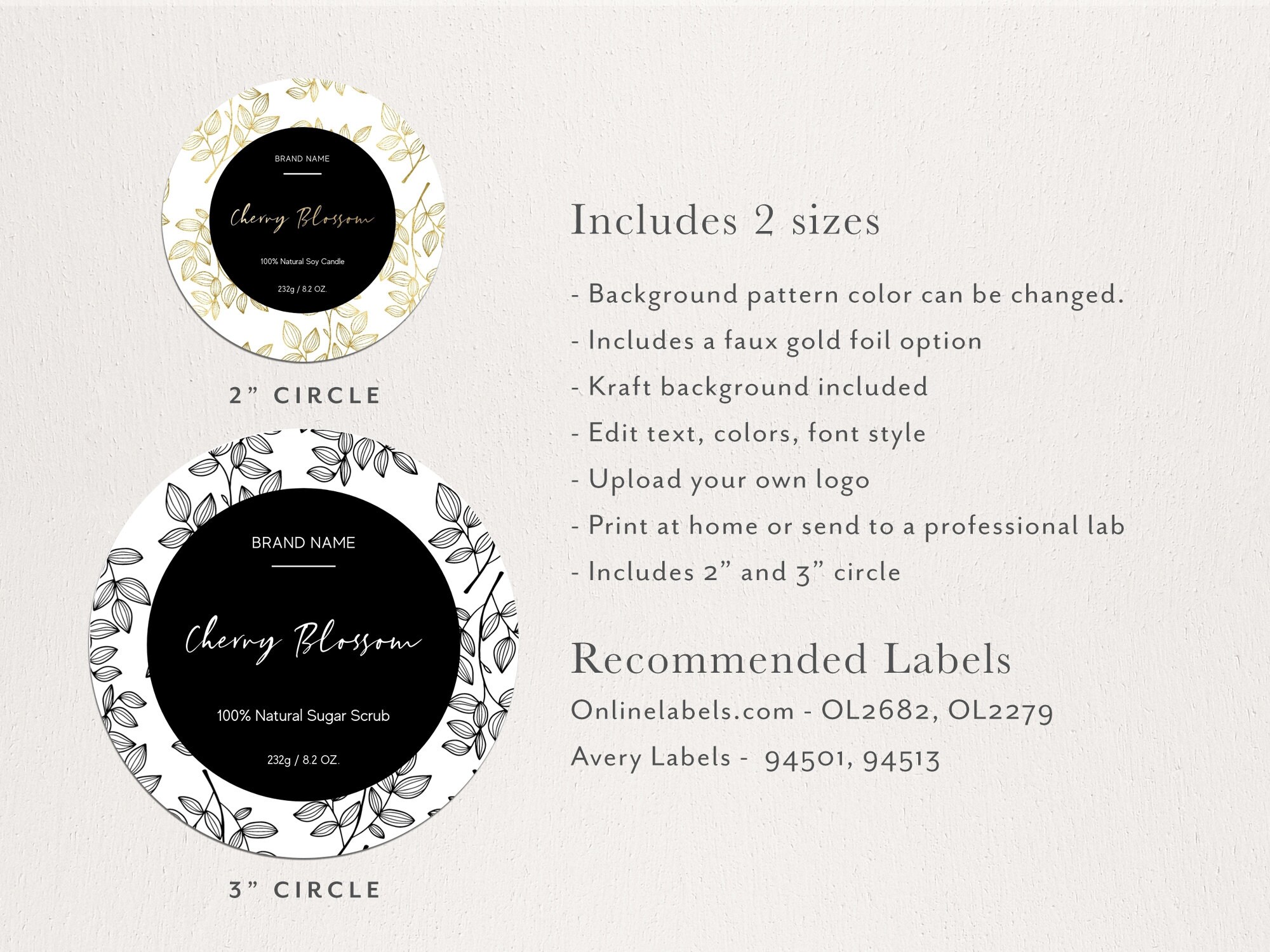 CORJL Editable Product Label Template Botnaical Gold Leaf | Etsy