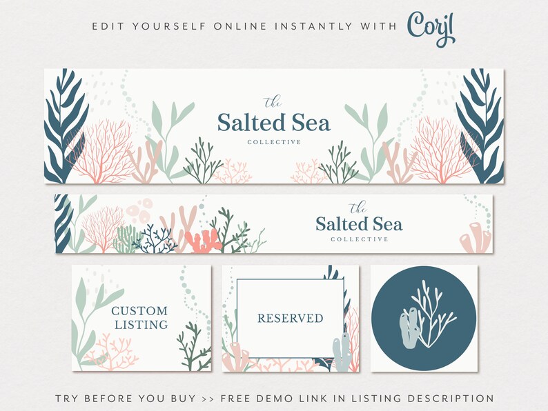 CORJL Editable Etsy Shop Graphic Kit Template Under the Sea | Etsy CORJL Editable Etsy Shop Graphic Kit Template Under the Sea | Etsy