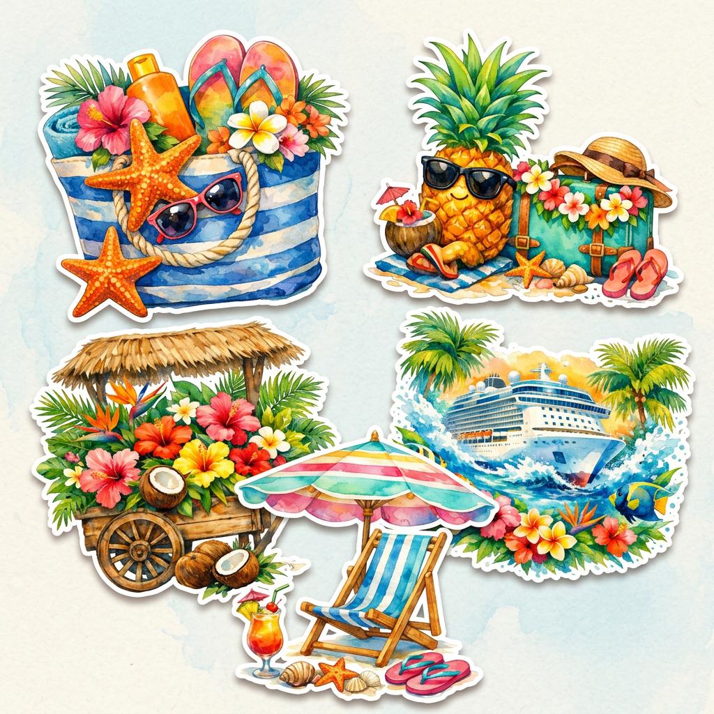 Tropical Watercolor Clipart Bundle, Summer Beach Vacation Graphics (300 ...