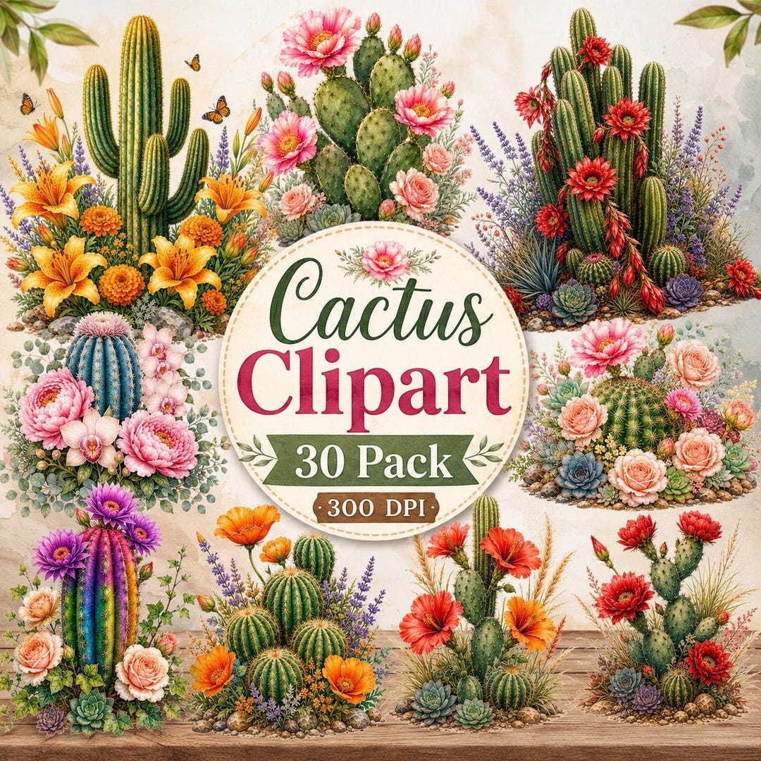 Watercolor Cactus Clipart, Digital Download, Botanical Illustration ...