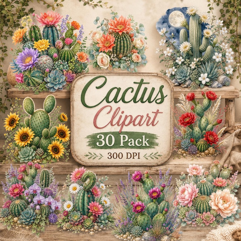 Watercolor Cactus Clipart, Digital Download, Botanical Illustration ...