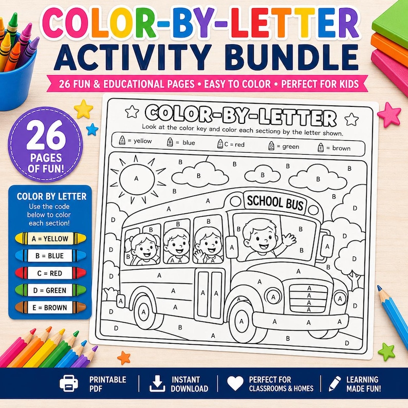 Elementary Classroom Coloring Activity Bundle, Placemats, Alphabet ...