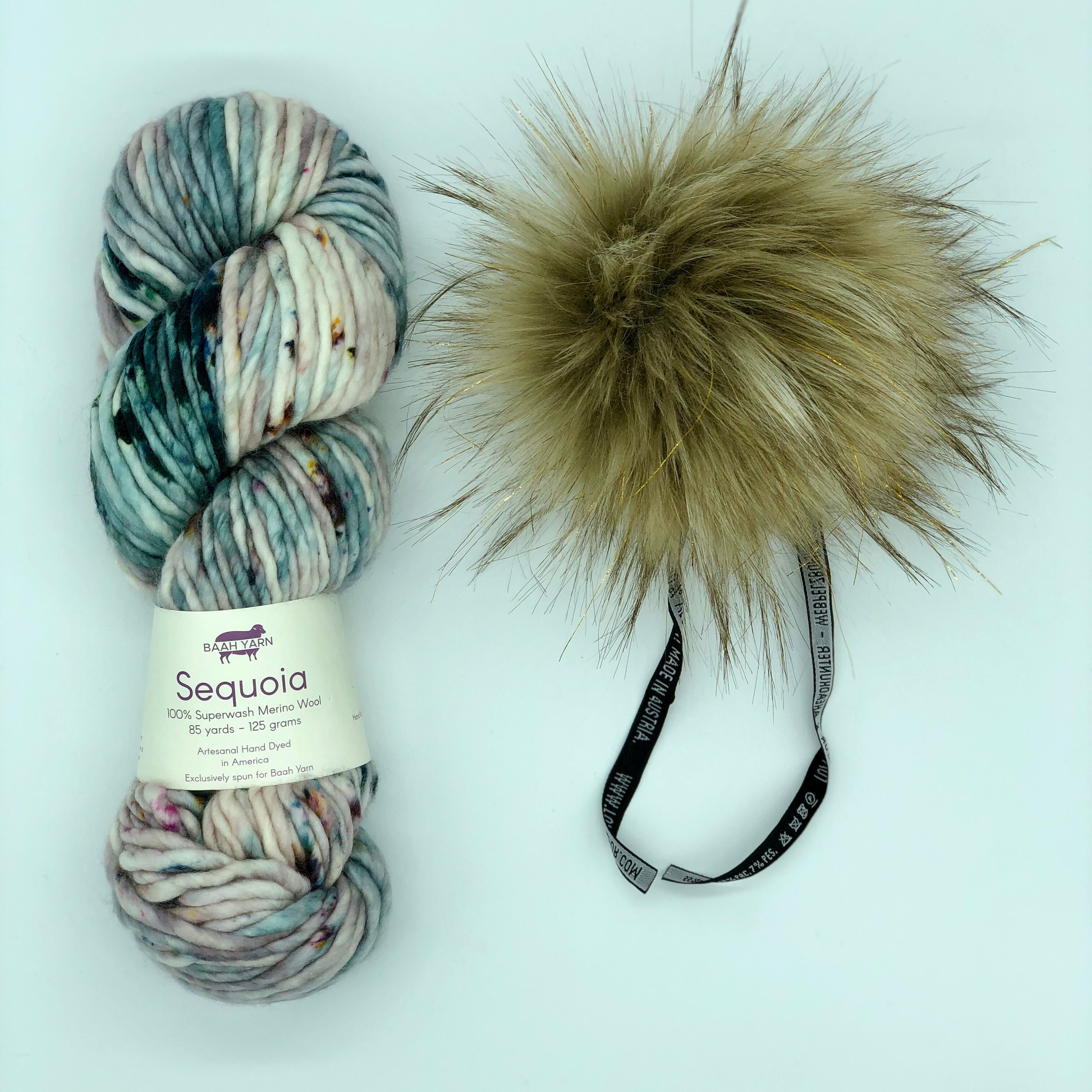 Yarn and pom pom kit, choice of hat knitting pattern, Baah Yarn Sequoia ...