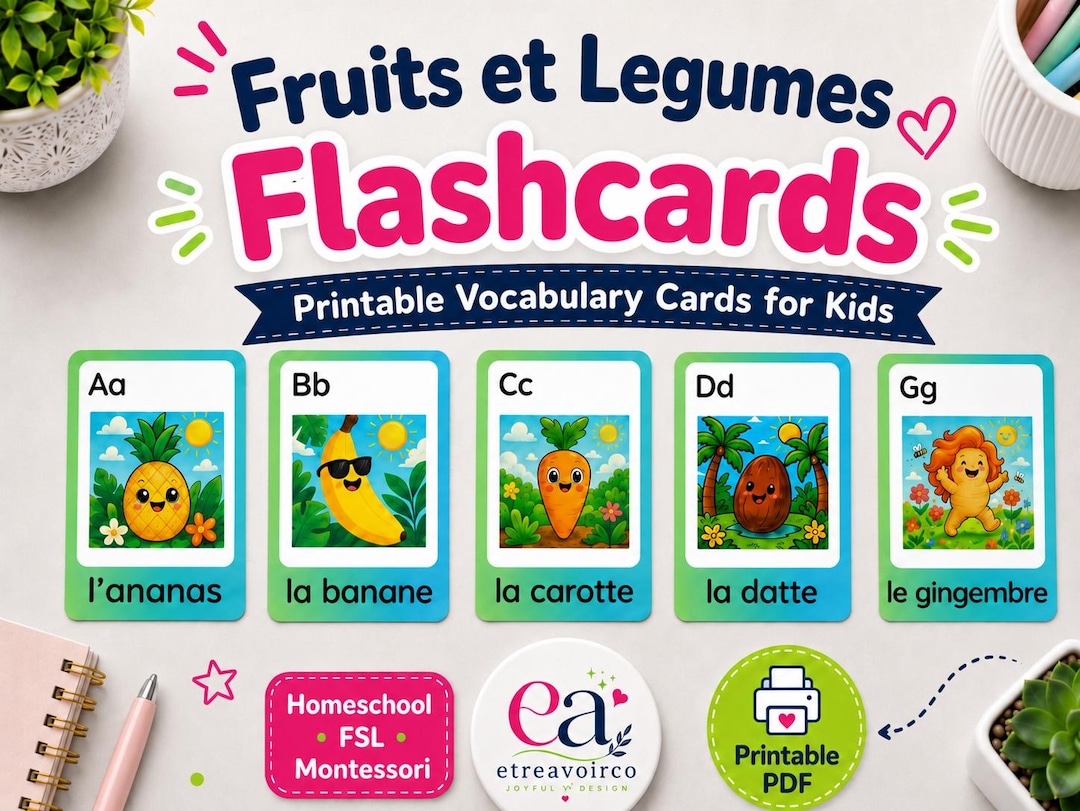 26 French Fruits & Vegetables Flashcards Printable | FSL Vocabulary ...