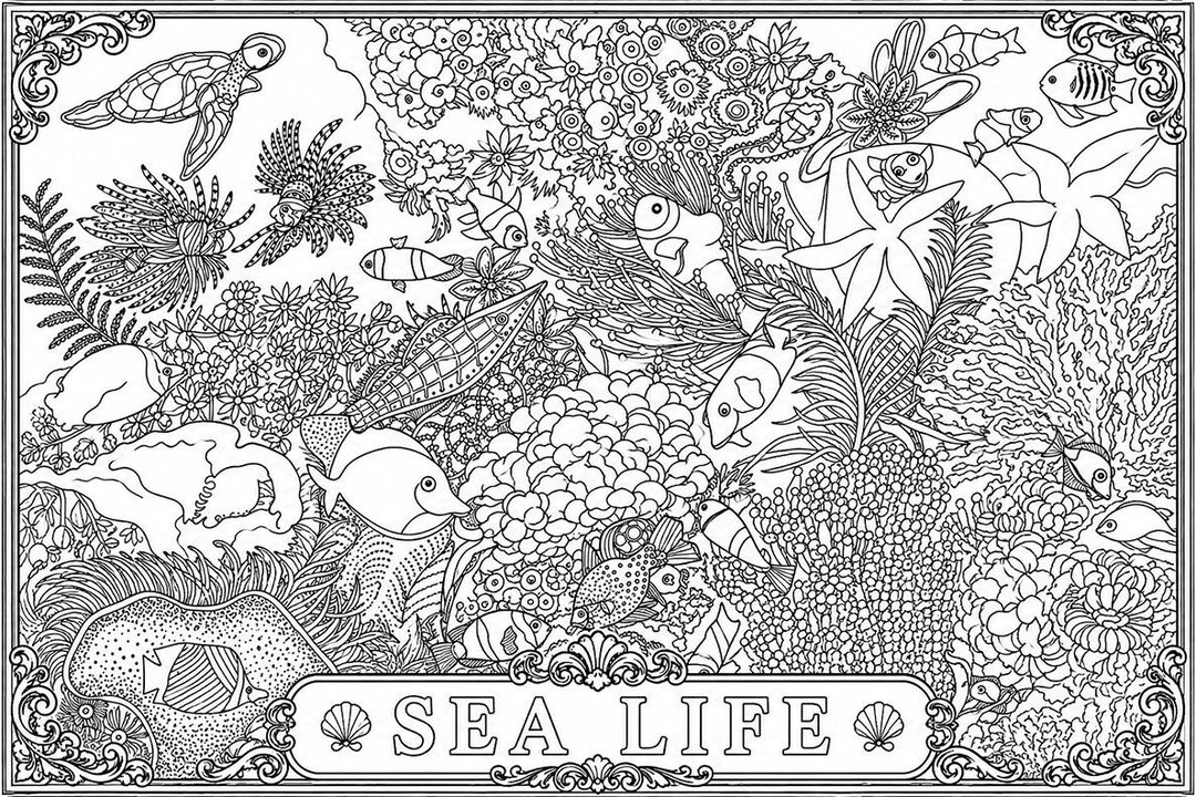 A Sea Life View Inside the Marineland Aquarium Hand Drawn Coloring ...