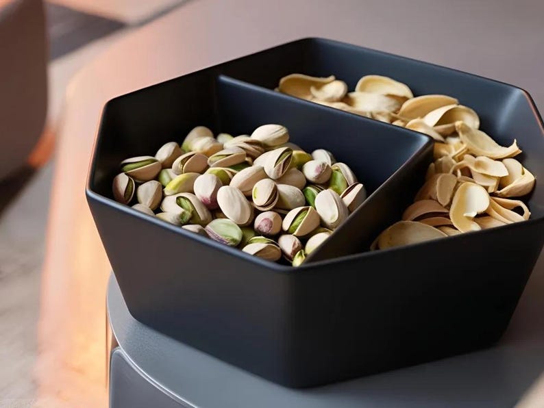 3D Printed Hexagon Pistachio Bowl | Dual Compartment Nut Shell Snack ...