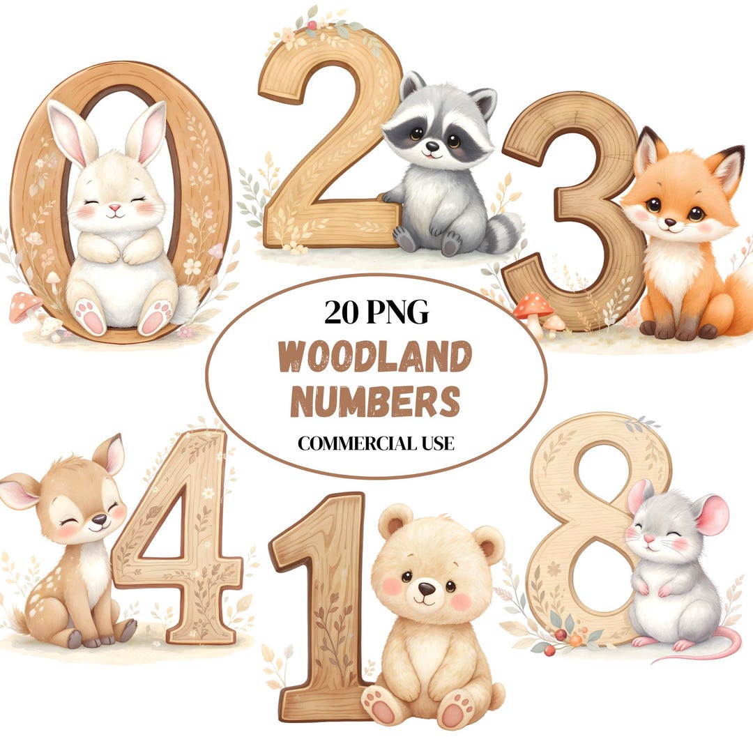Woodland Numbers Clipart, 0-9 Forest Animal Numbers PNG, Nursery Decor ...