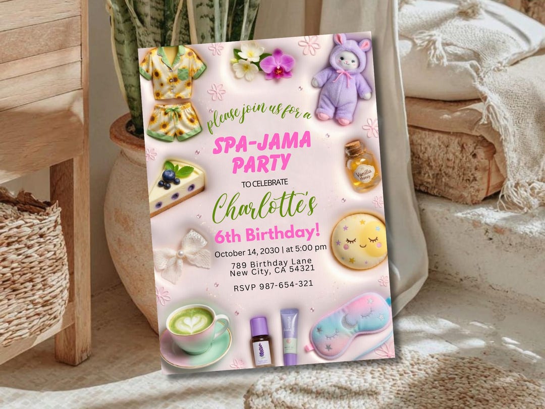 Glam Spa Birthday Invitation Pajama Party Invite, Sleepover Spa Jam ...