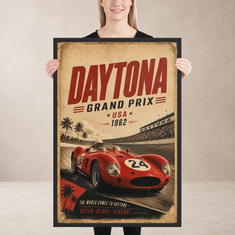 Vintage Daytona Grand Prix 1962 Poster, Red Race Car Motorsport Art - Etsy