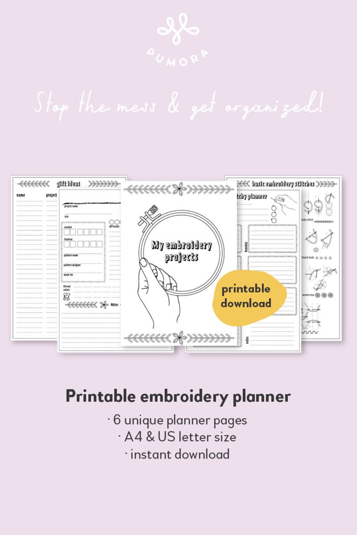 Printable Embroidery Planner, Stitching Project Organizer - Etsy
