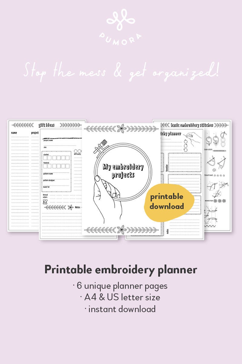 Printable Embroidery Planner Stitching Project Organizer - Etsy