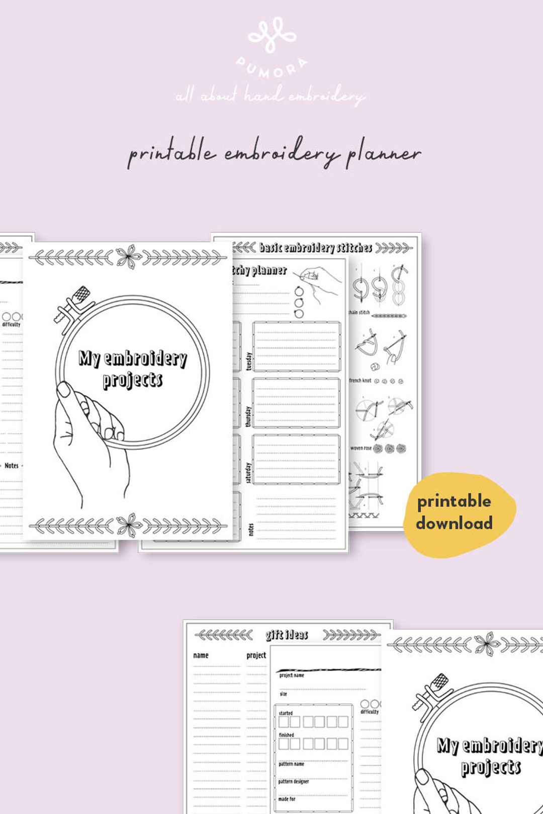 Printable Embroidery Planner, Stitching Project Organizer - Etsy
