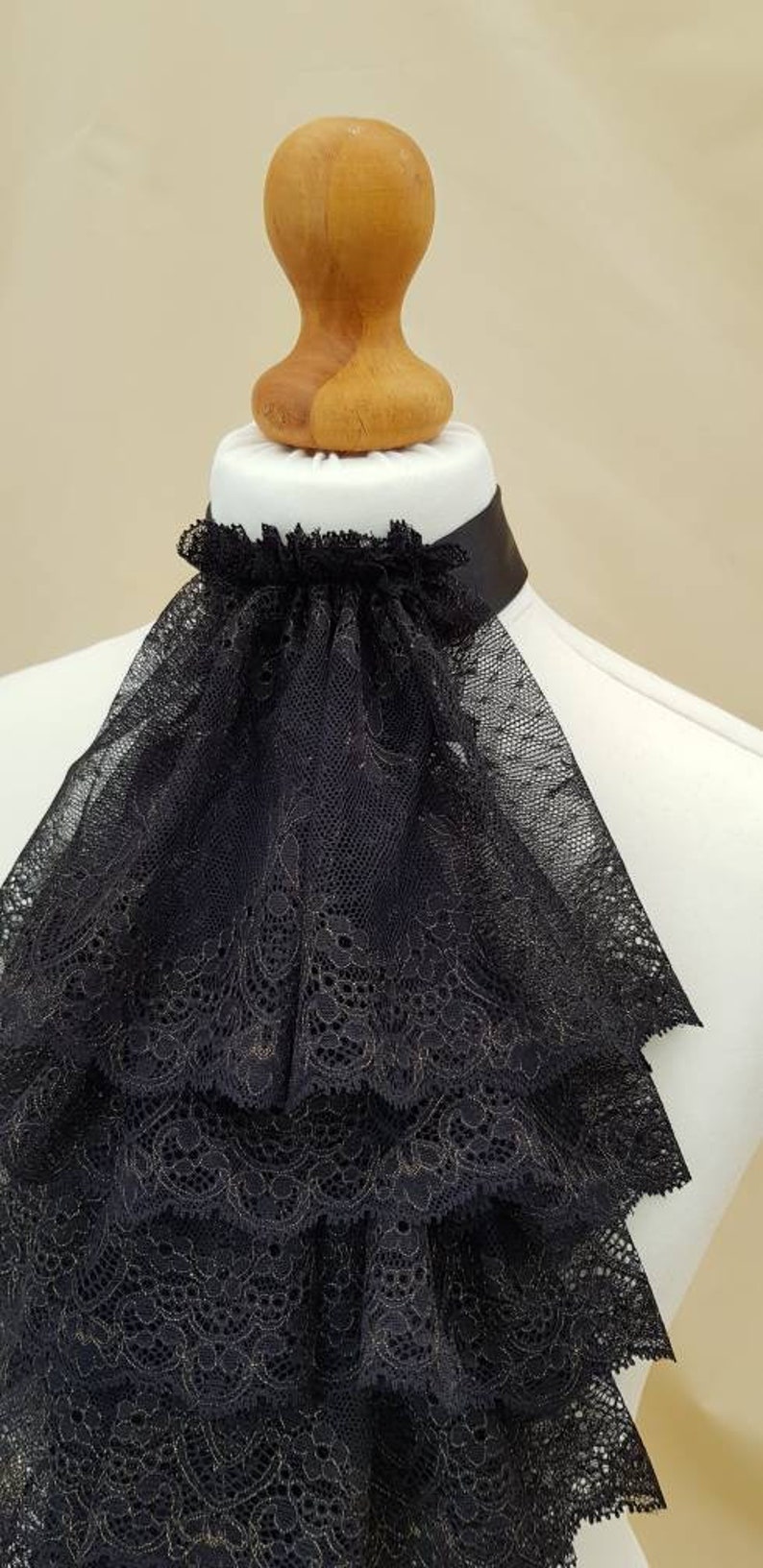 Black Lace Jabot Black and Gold Lace Cravat Historical - Etsy