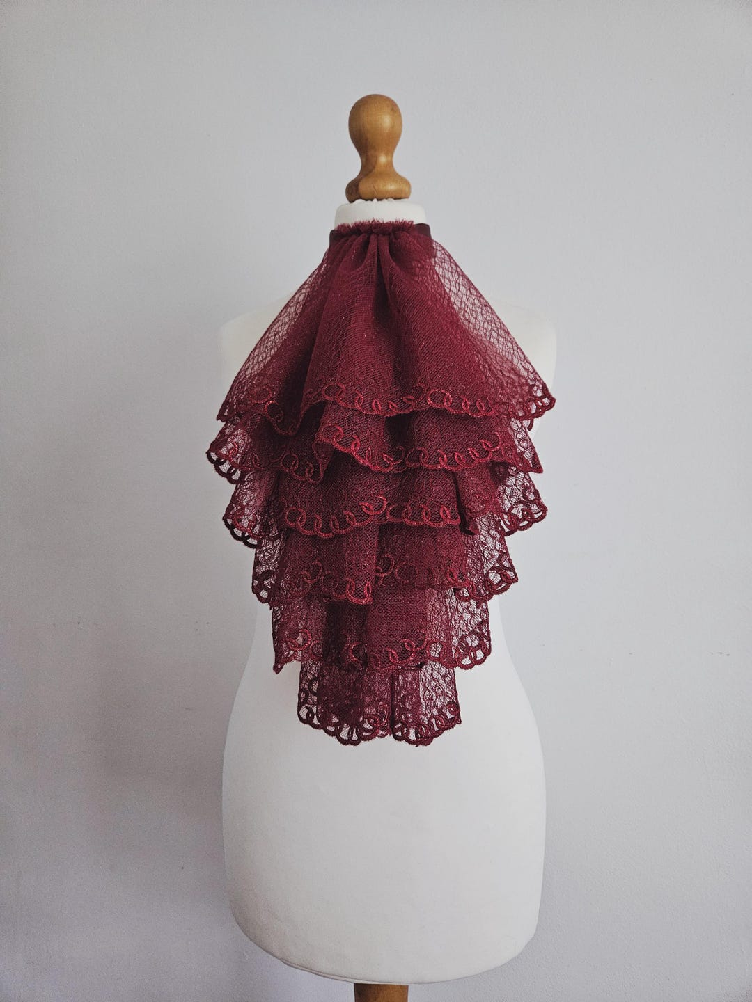 Deep Red With Metallic Thread Lace Jabot, Historical Lace Cravat - Etsy