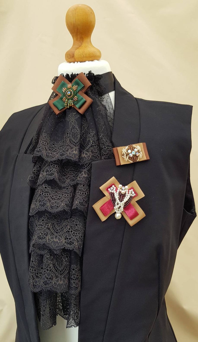 Black Lace Jabot Black and Gold Lace Cravat Historical - Etsy