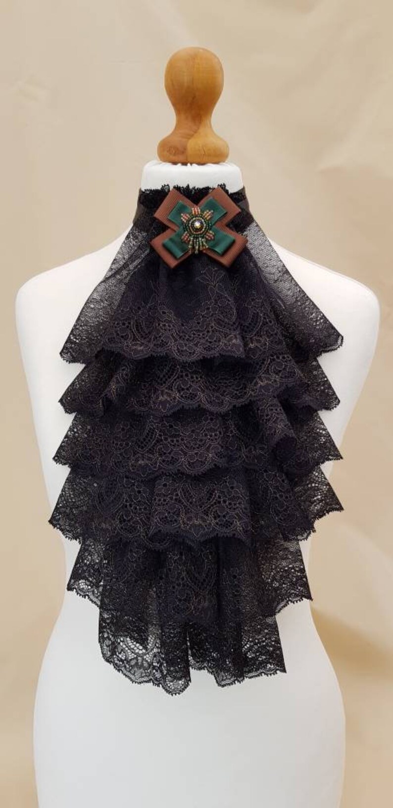 Black Lace Jabot Black and Gold Lace Cravat Historical - Etsy