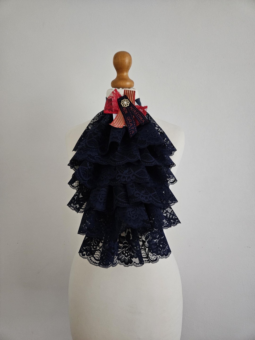Navy Lace Jabot, Dark Blue Lace Cravat, Historical Accessory - Etsy